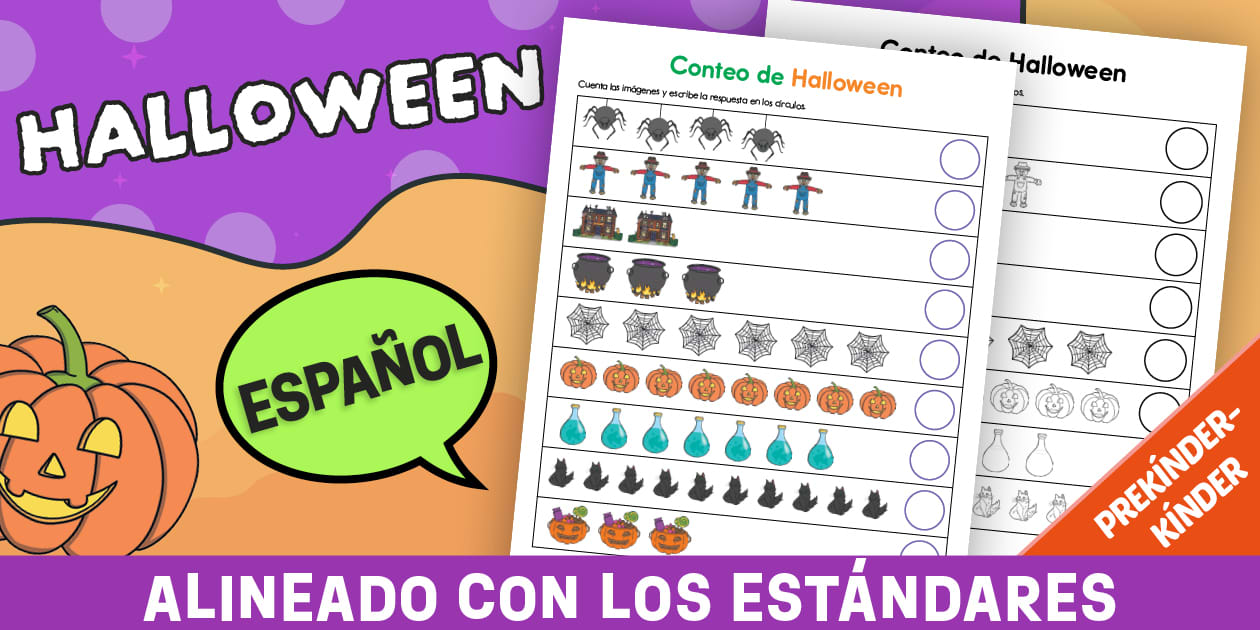 Conteo de Halloween: Hoja de trabajo prekínder-kínder