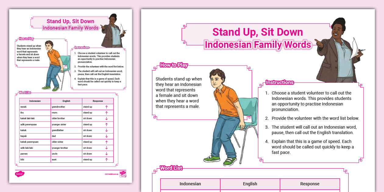 My Family Stand Up, Sit Down While Class Game Indonesian