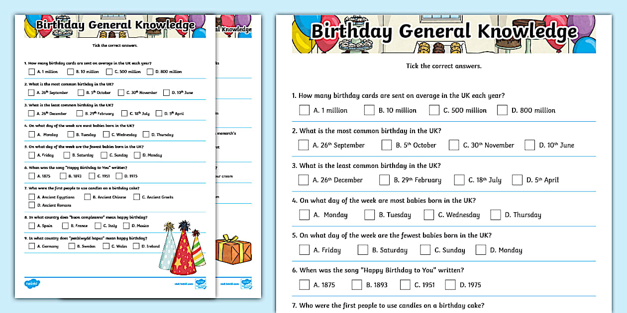 Birthday General Knowledge Quiz (teacher made) - Twinkl