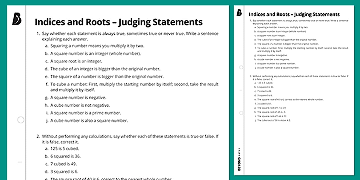 👉 Indices and Roots - Judging Statements | KS3 Maths | Beyond
