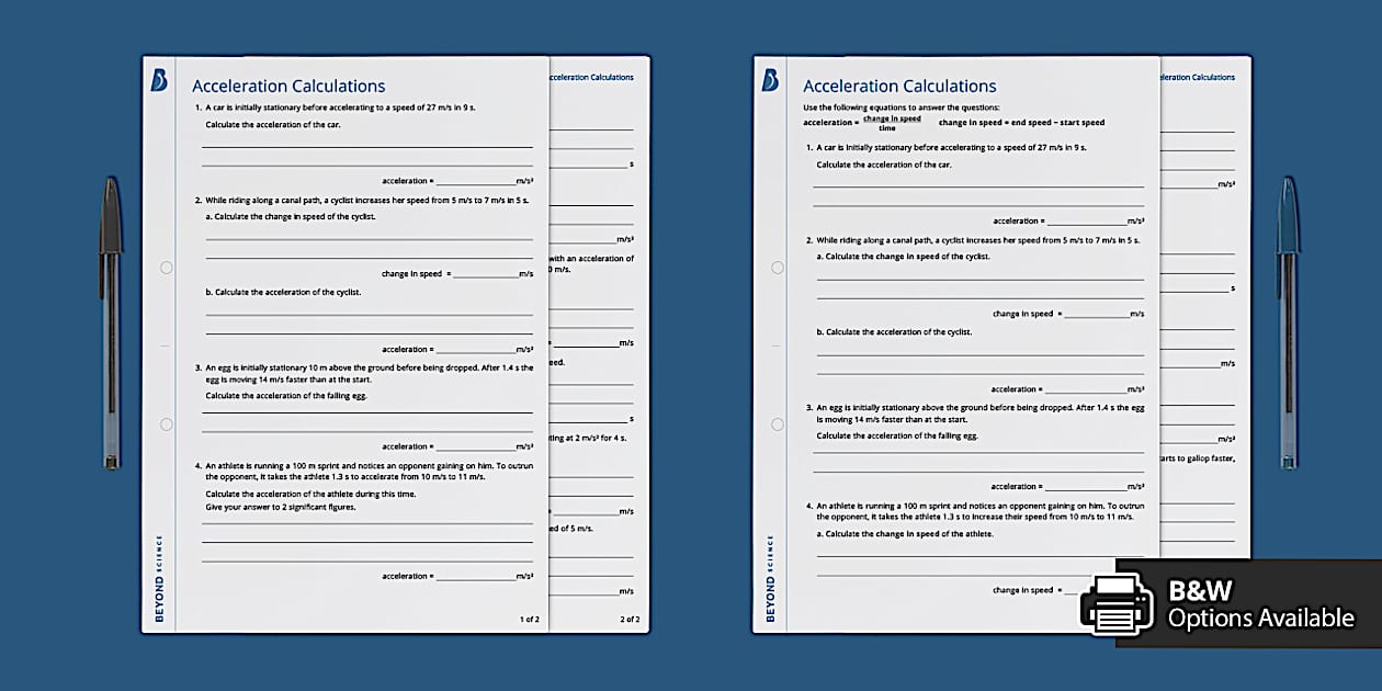 Acceleration Calculations Worksheet | KS3 Science | Beyond