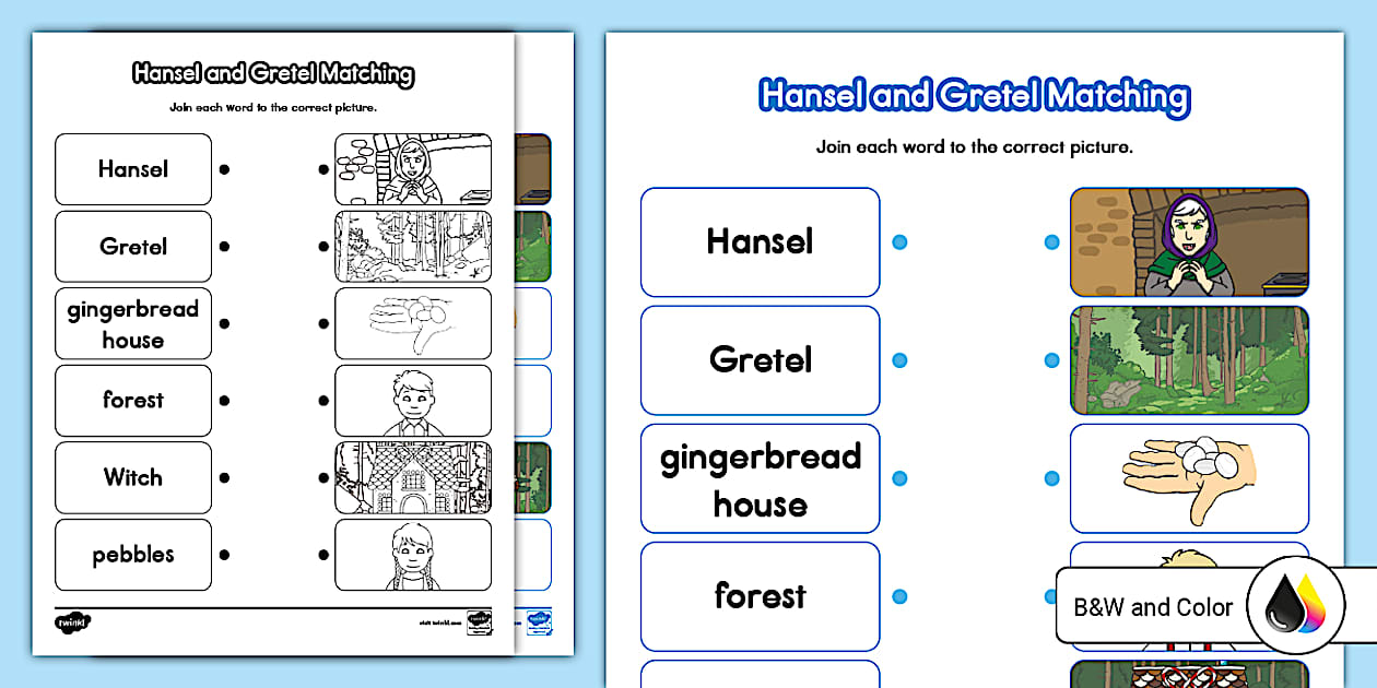 Hansel and Gretel Word and Picture Matching Worksheet