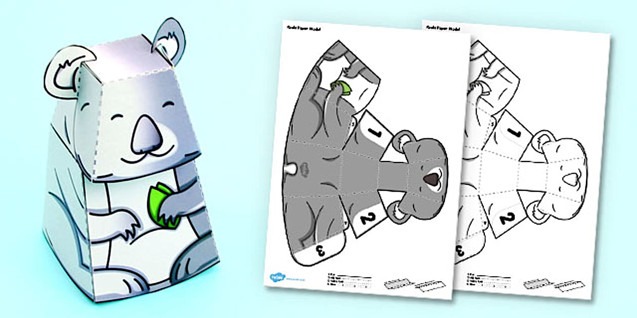Editable 3D Koala Paper Model Activity (teacher made)