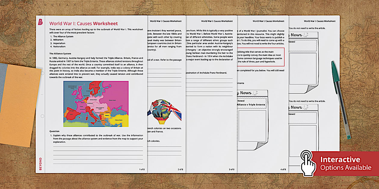 World War I: Causes Worksheet (teacher made) - Twinkl
