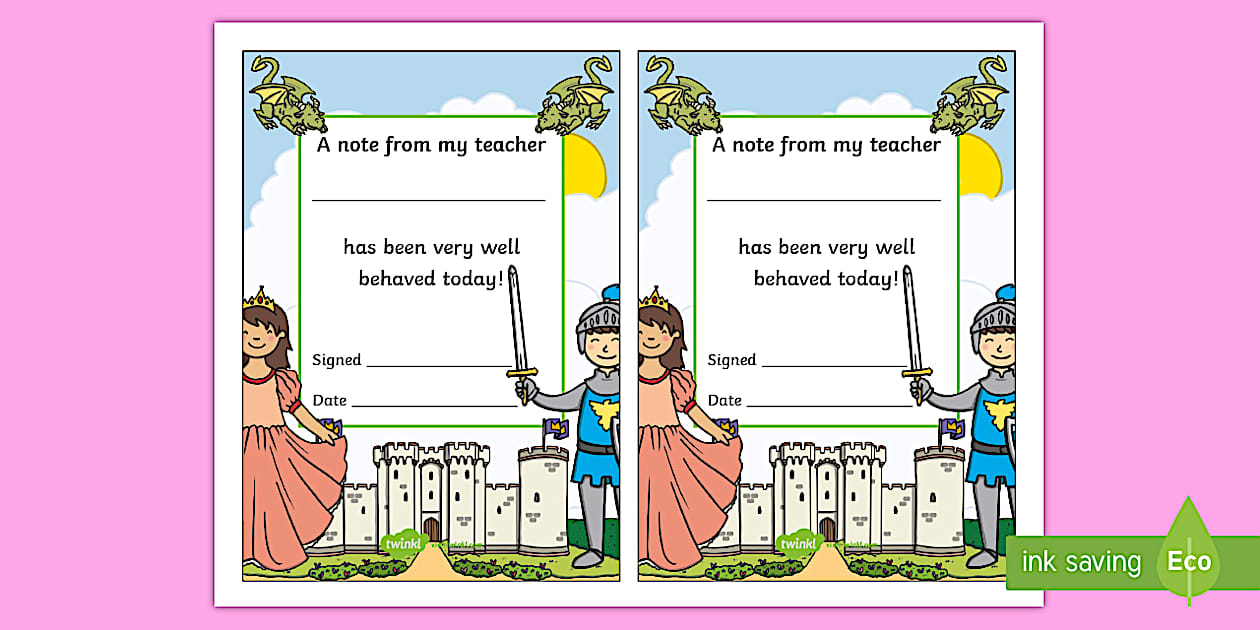 Editable Note From My Teacher Fantasy Themed Cards - Twinkl