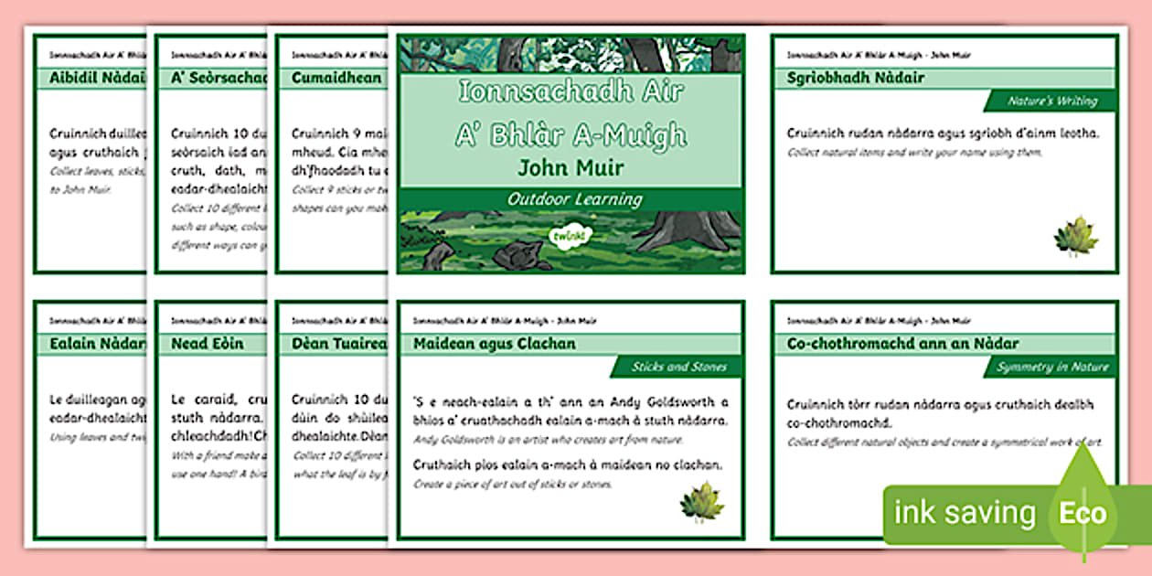 John Muir Award Outdoor Learning Challenge Cards Gaelic and English Version