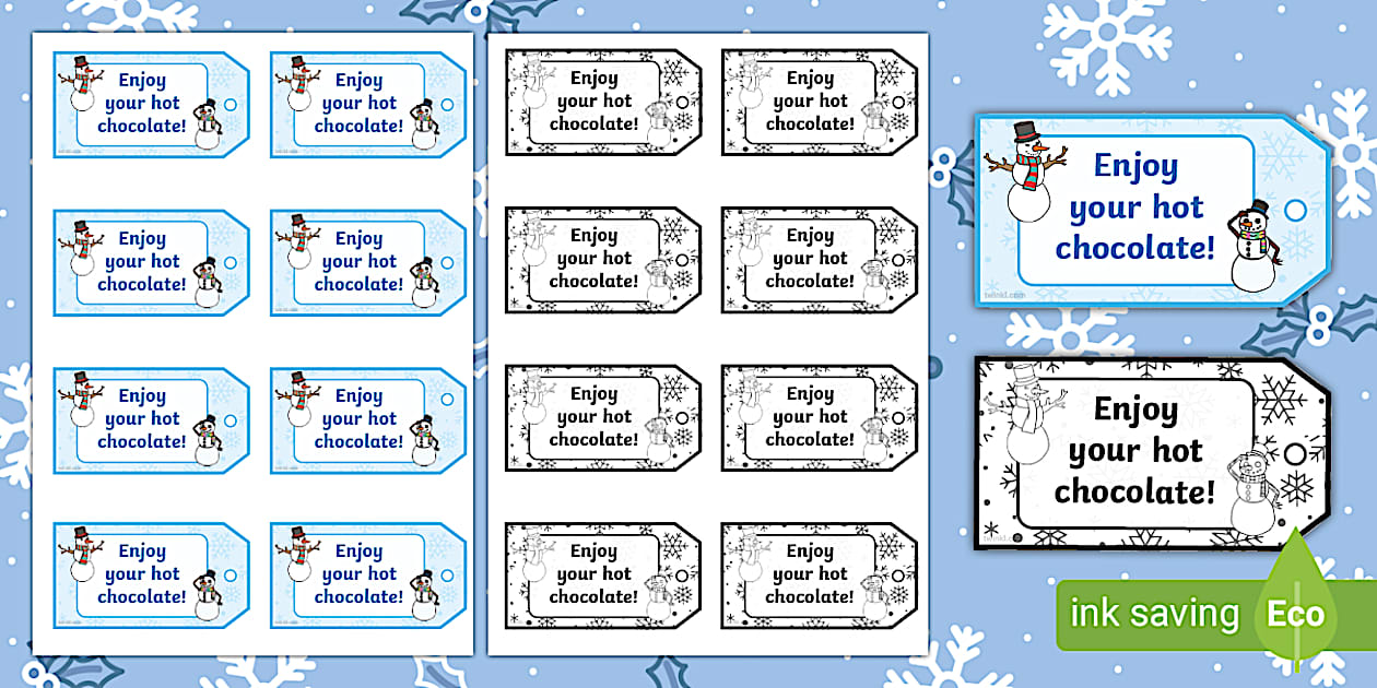 Snowpeople Hot Chocolate Labels (teacher made) - Twinkl
