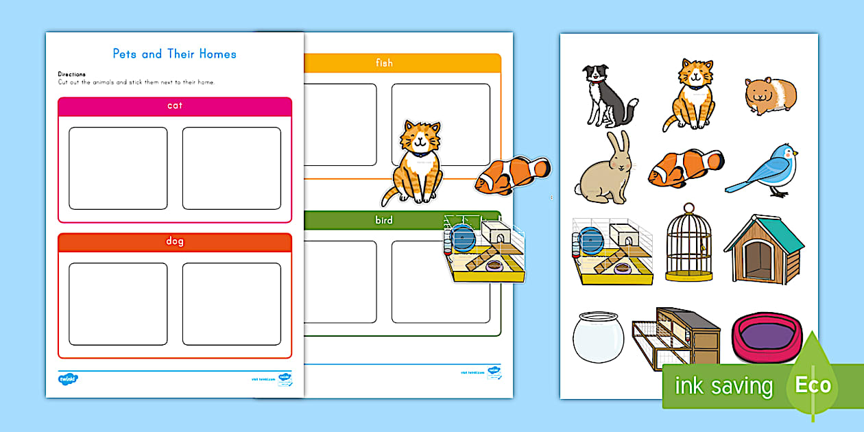 Pets and Their Homes Sorting Worksheet (Teacher-Made)