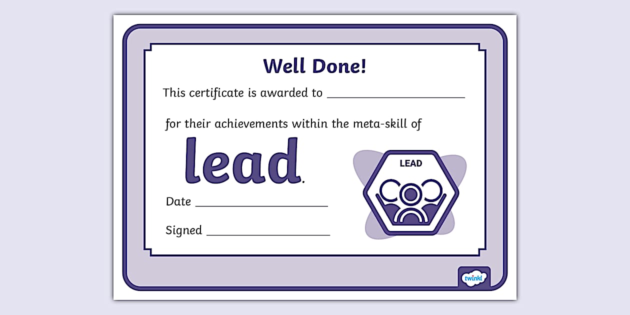 Lead Meta-Skills Certificate (teacher made) - Twinkl