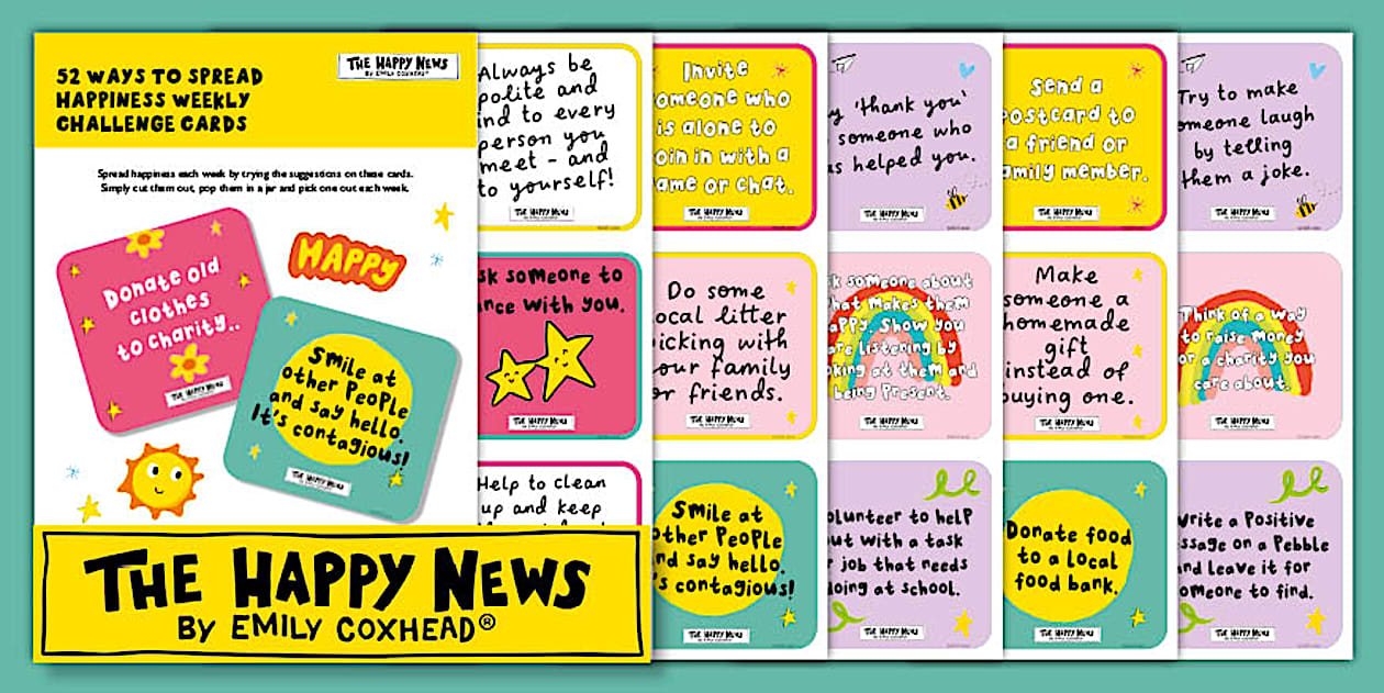 The Happy News: 52 Ways to Spread Happiness Challenge Cards