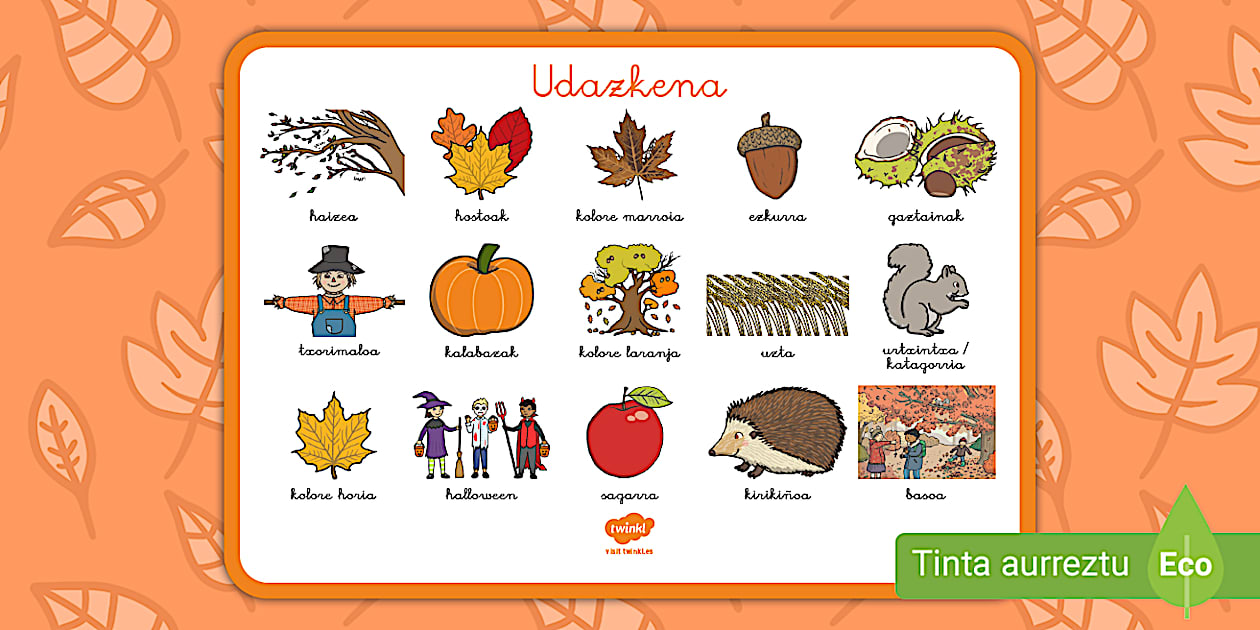 Hiztegi-tapiza: Udazkena - Euskera (teacher made) - Twinkl