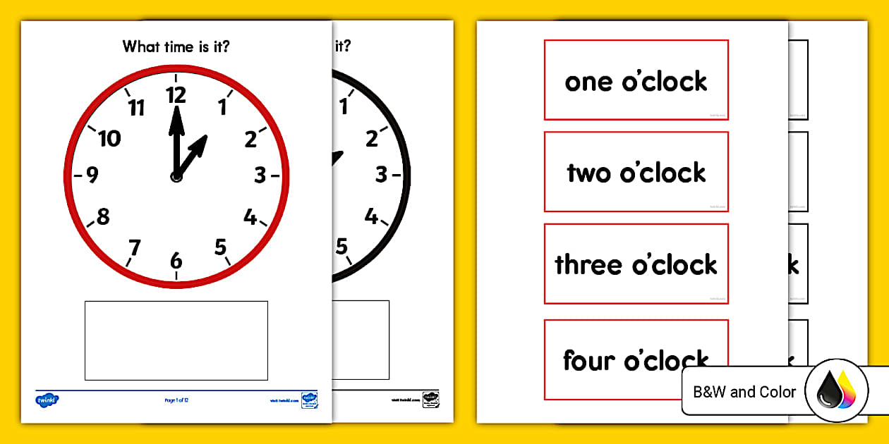 First Grade Telling Time to the Hour Clock Matching Activity