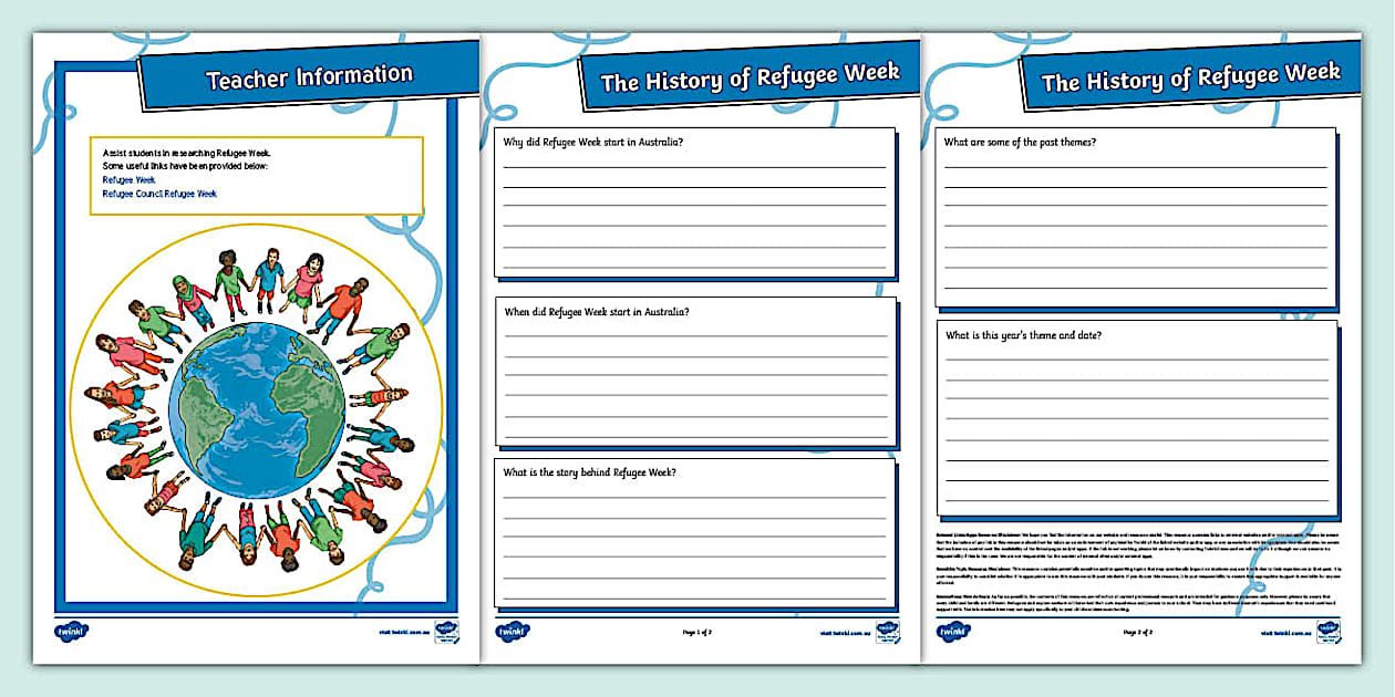 The History of Refugee Week - Activity Sheet (teacher made)