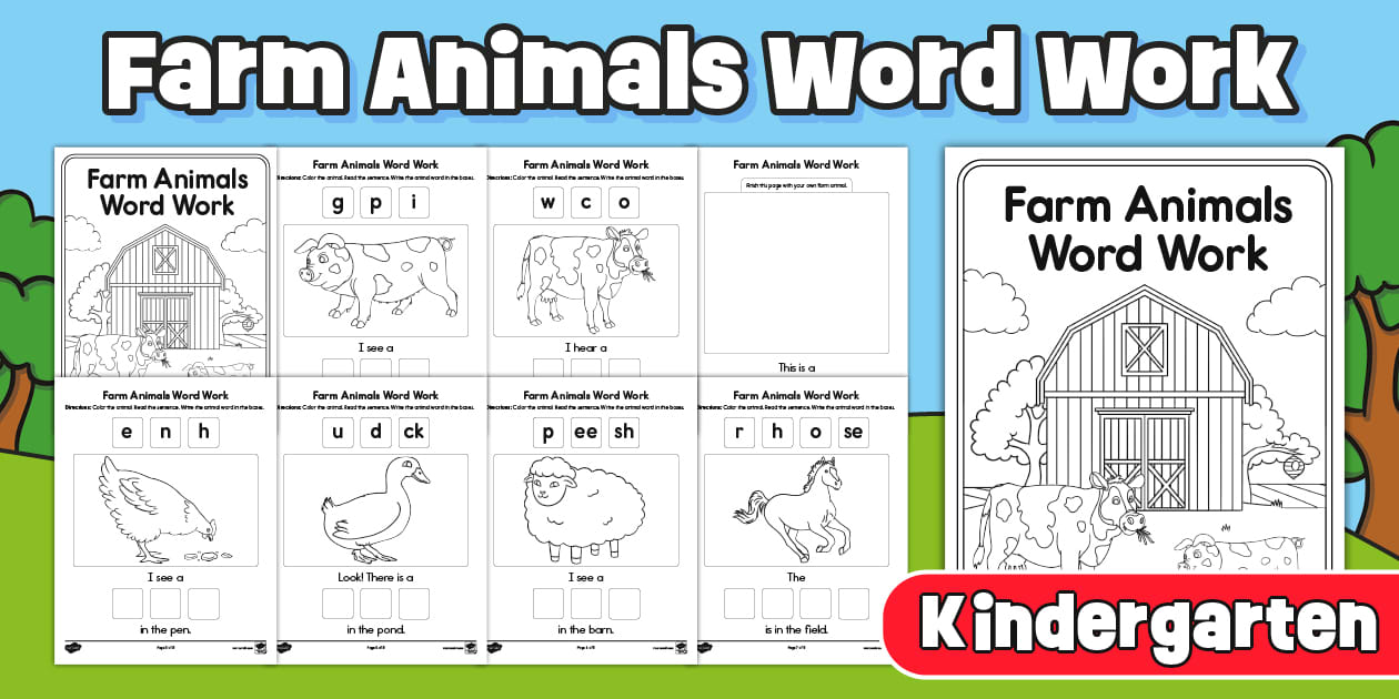 Kindergarten Farm Animals Word Work Activity Book