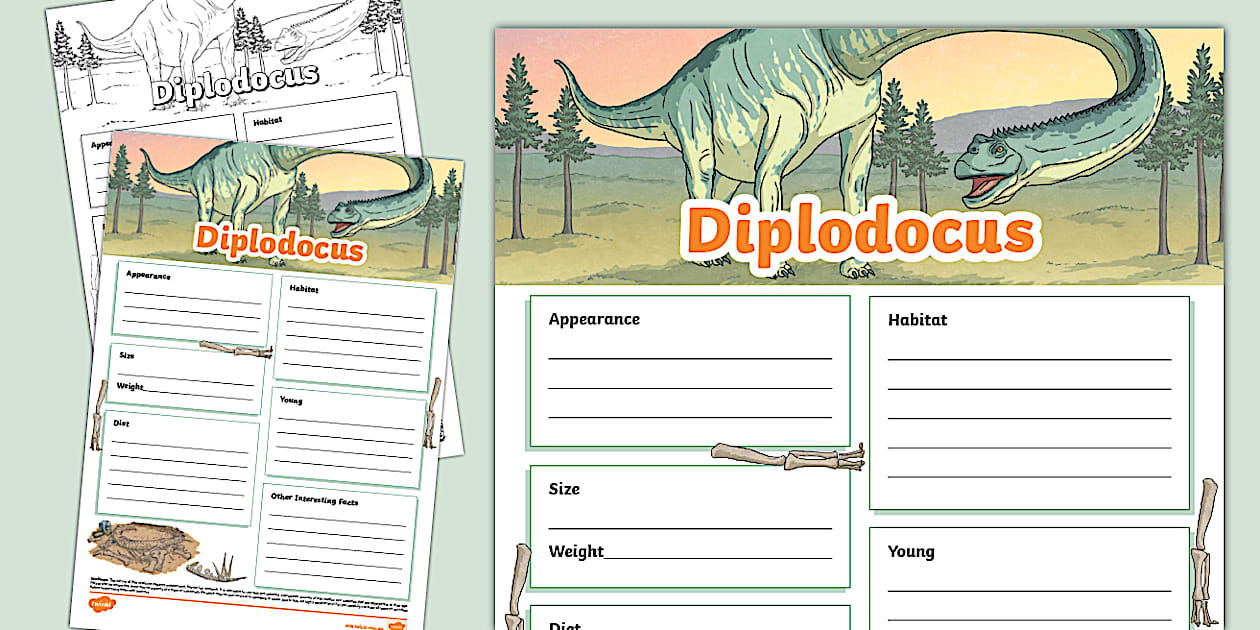 Diplodocus Fact File Template (teacher made) - Twinkl