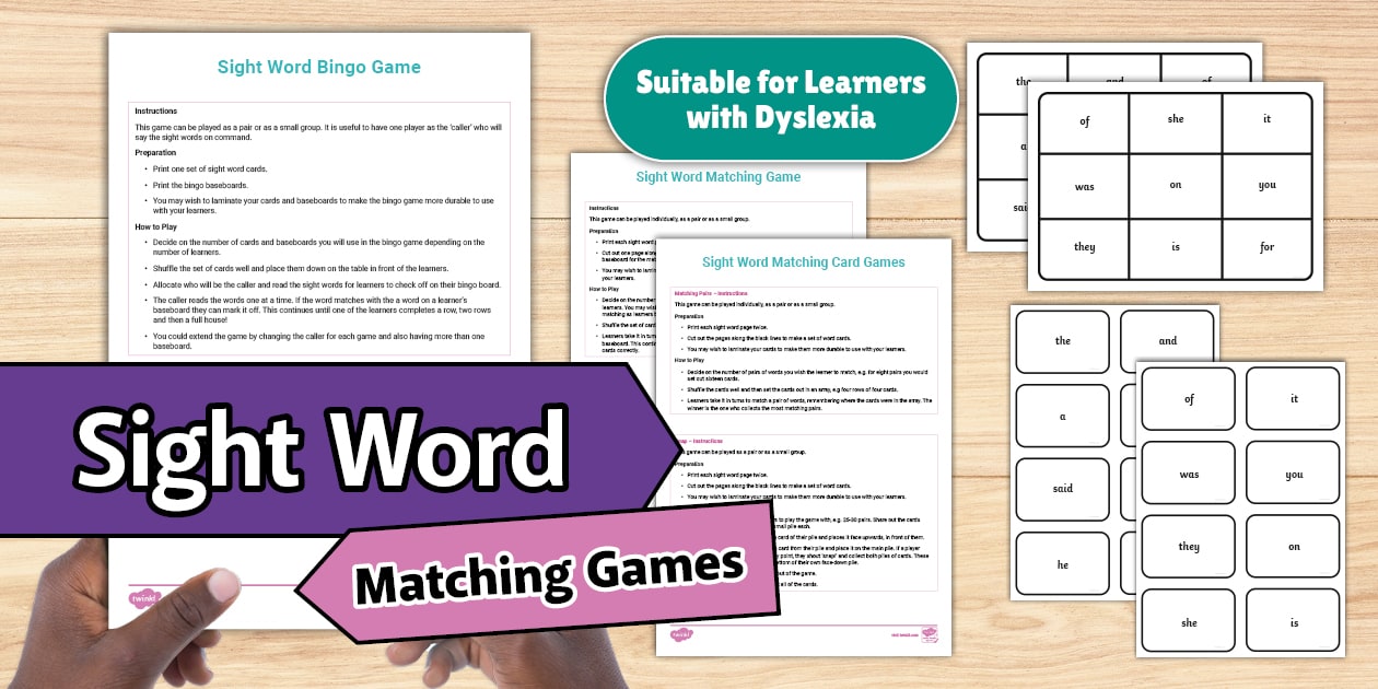 Sight Word Matching Games Activity Pack (Dyslexia)