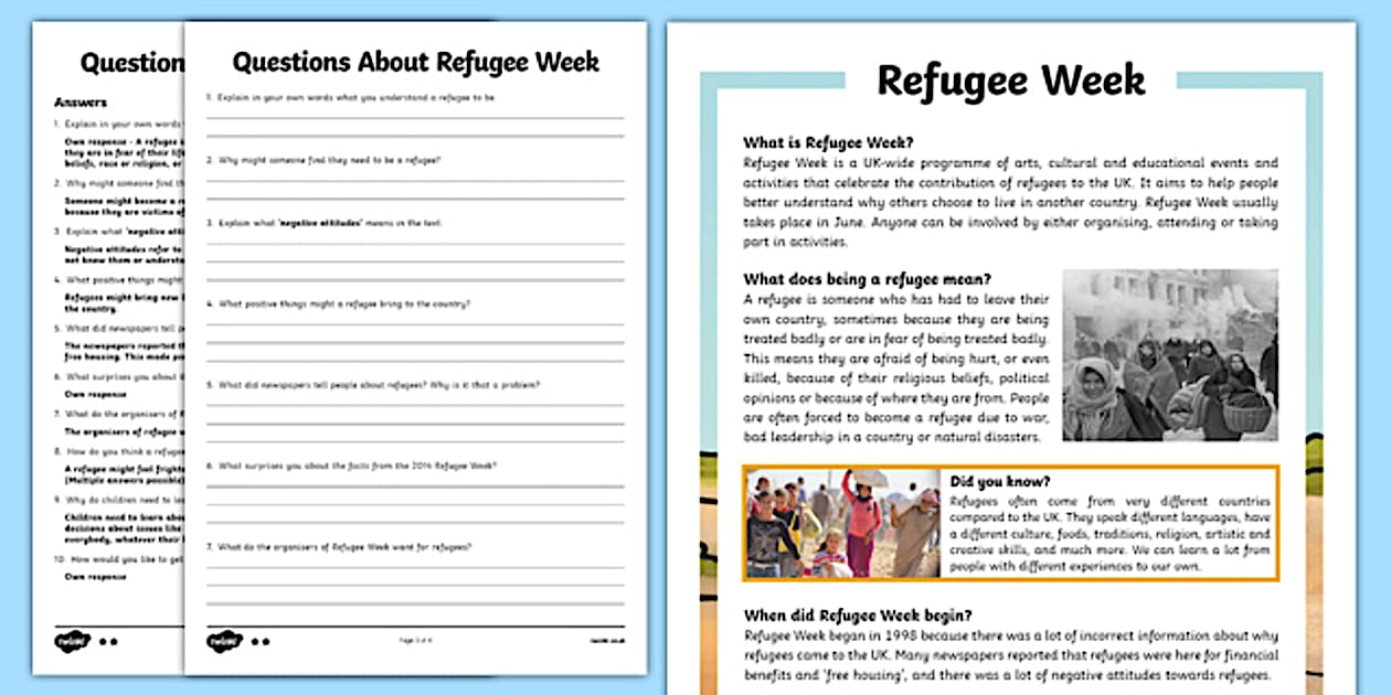 KS2 Refugee Week Differentiated Reading Comprehension Activity