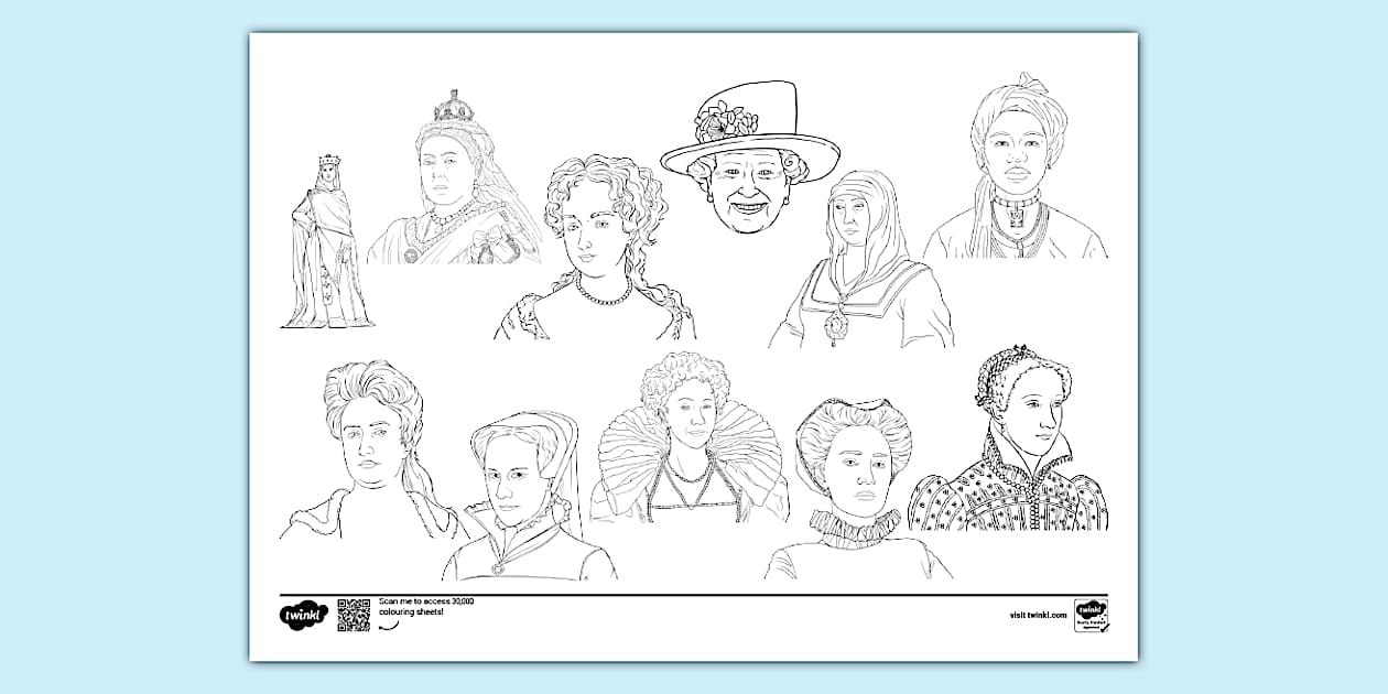 Queens in History Colouring Sheet (teacher made) - Twinkl