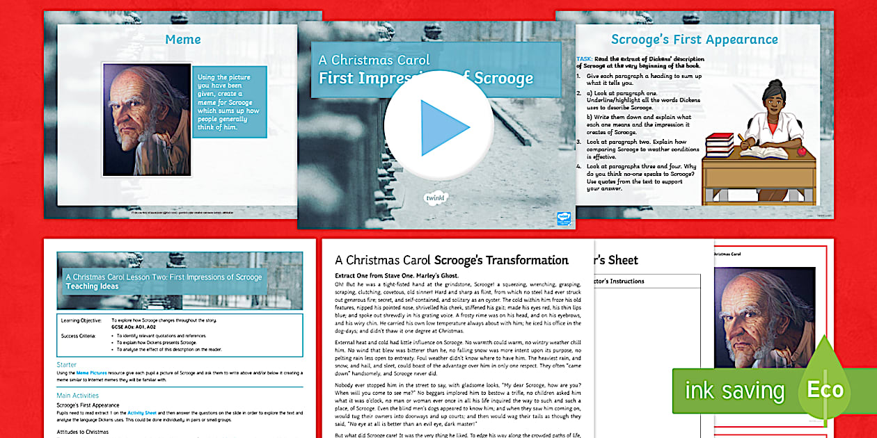 Editable A Christmas Carol Lesson 2: First Impressions of Scrooge ...