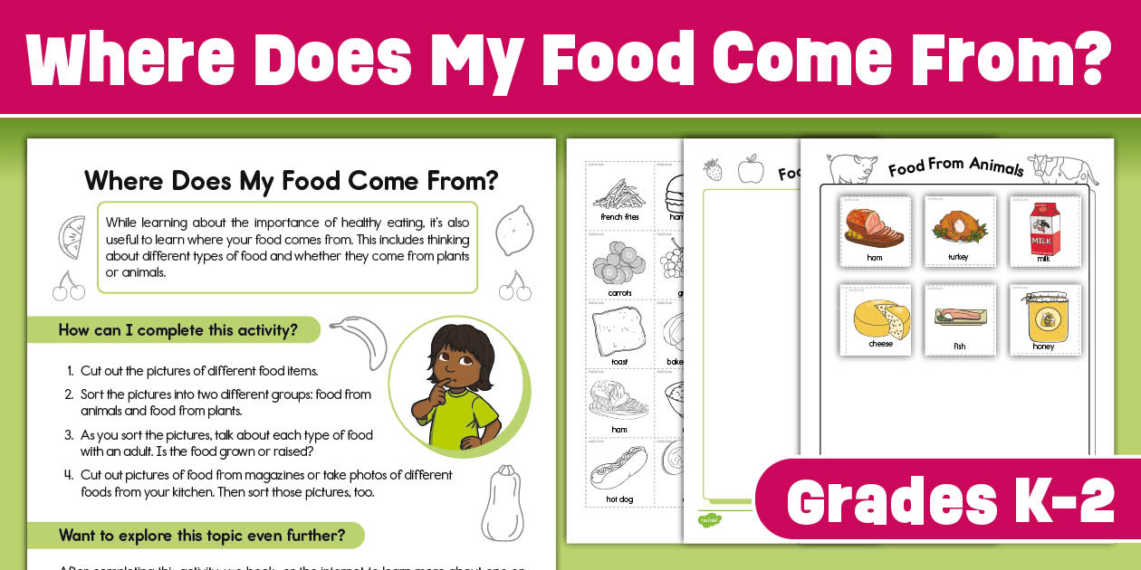 Where Does My Food Come From? Cut & Paste Activity for K-2nd