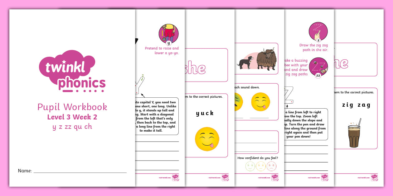 'y, z, zz, qu, ch' Level 3 Week 2 Phonics Workbook - Primary Resources