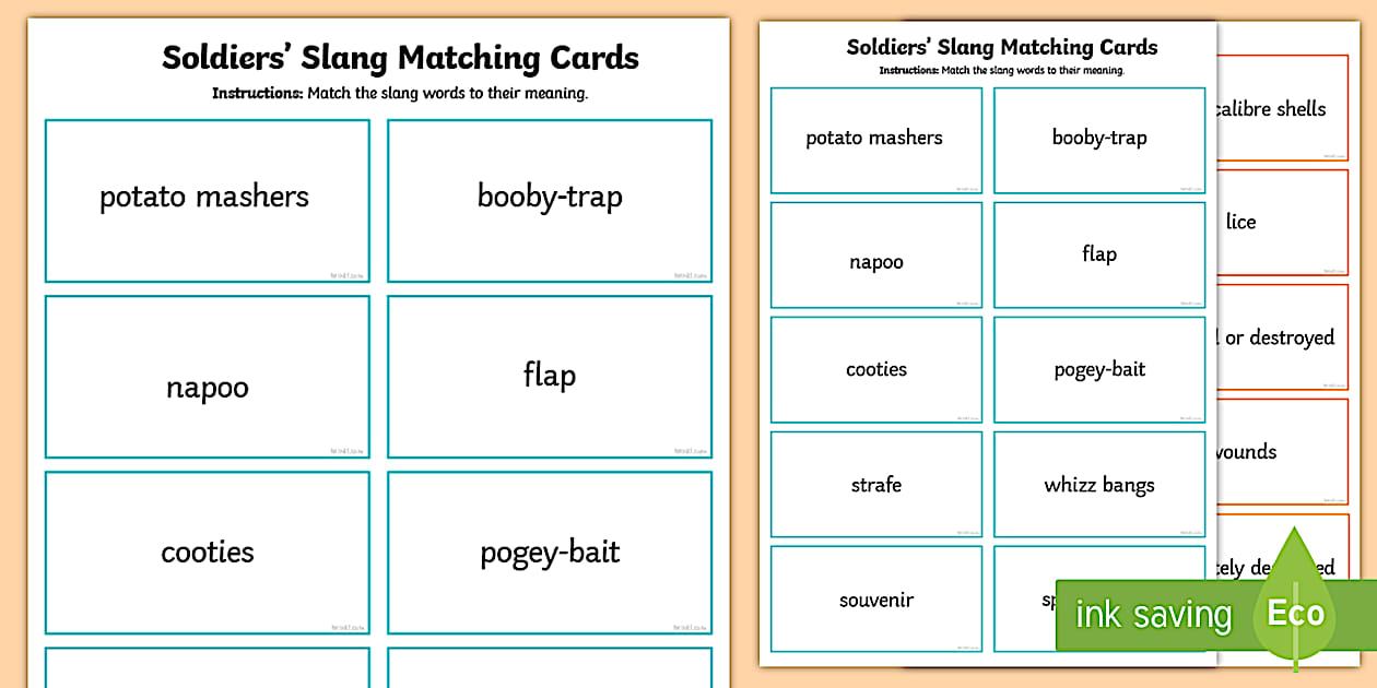 Soldiers' Slang Matching Cards - Twinkl