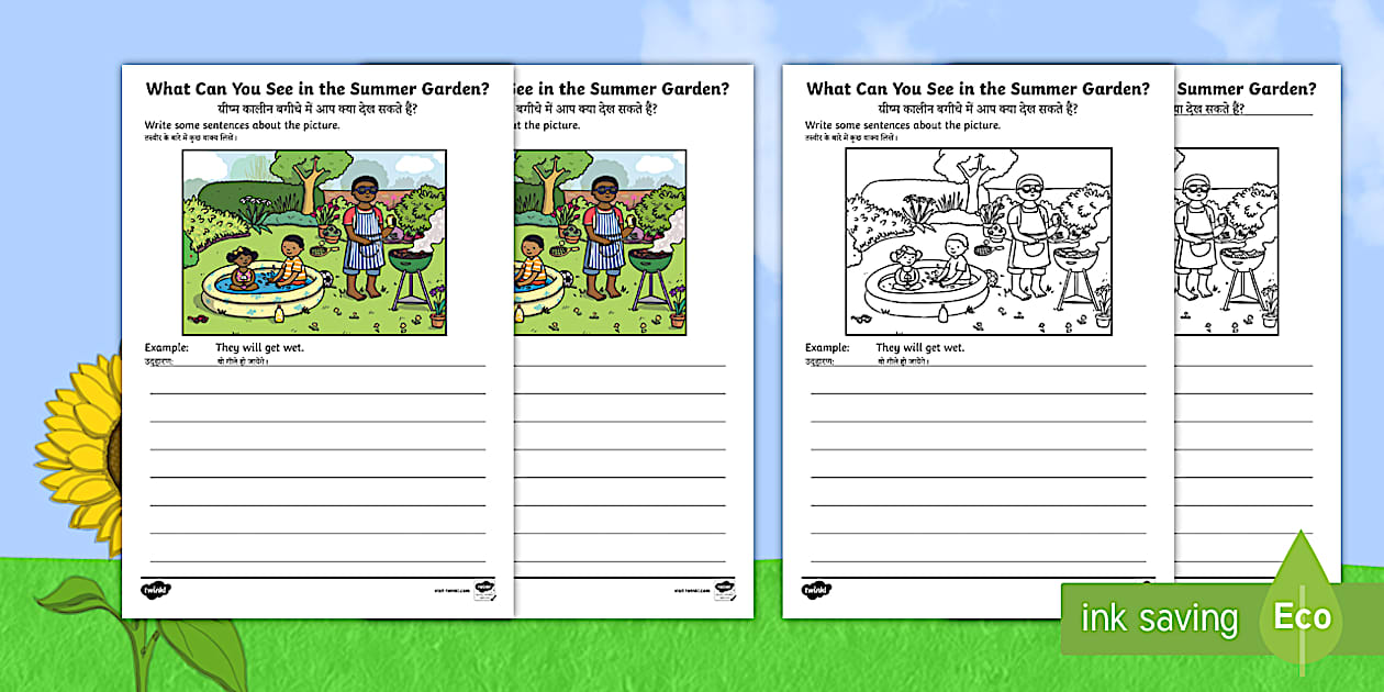 Summer Garden Writing Stimulus Picture English/Hindi