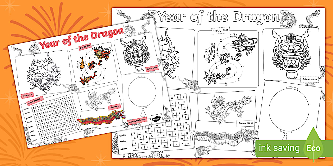 Year of the Dragon Chinese New Year 3-6 Activity Mat