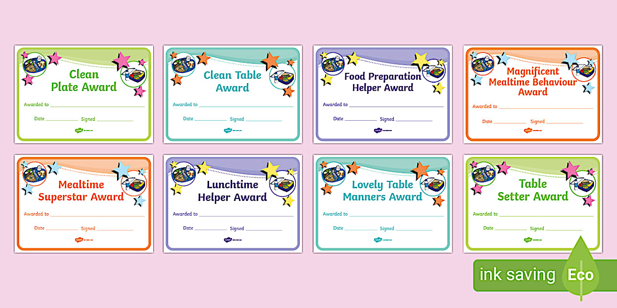 Mealtime Certificate Pack (teacher made) - Twinkl