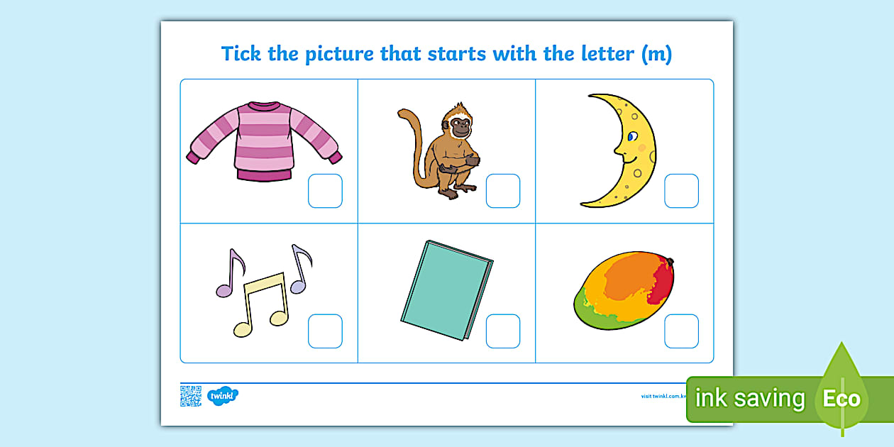 Tick the picture that starts with the letter - Letter m
