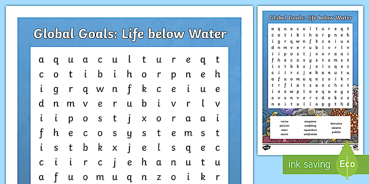 Global Goals: Life Below Water Word Search (teacher made)