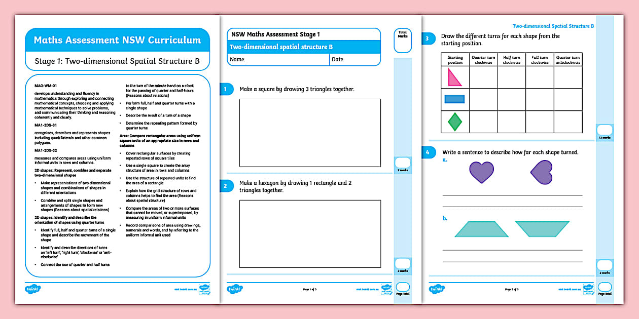 Maths Assessment NSW Curriculum – Stage1 Two-dimensional Spatial ...