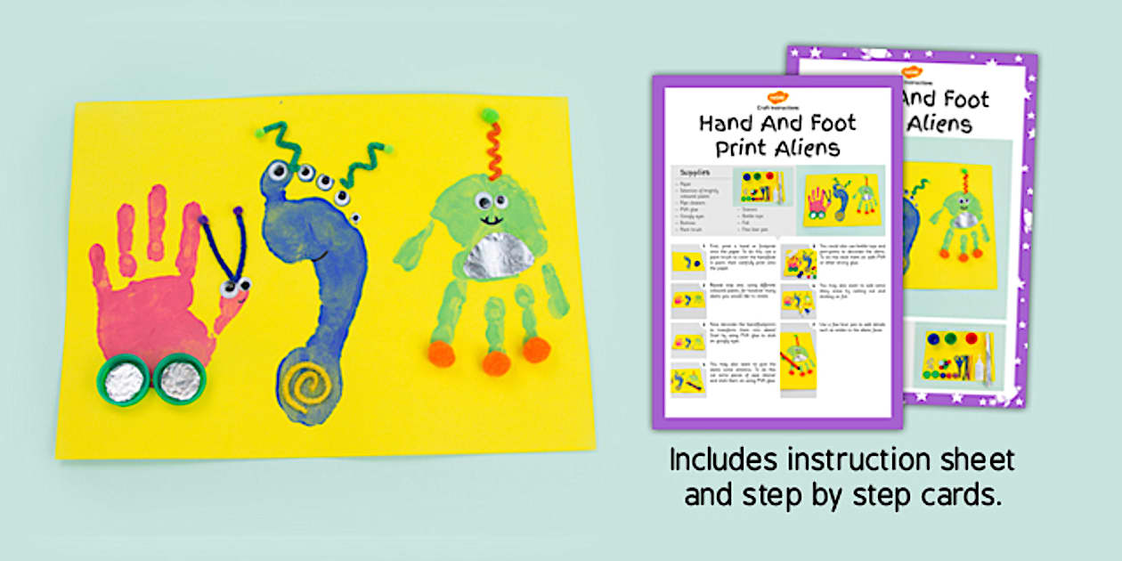 Hand And Foot Print Aliens Craft Instructions - Twinkl