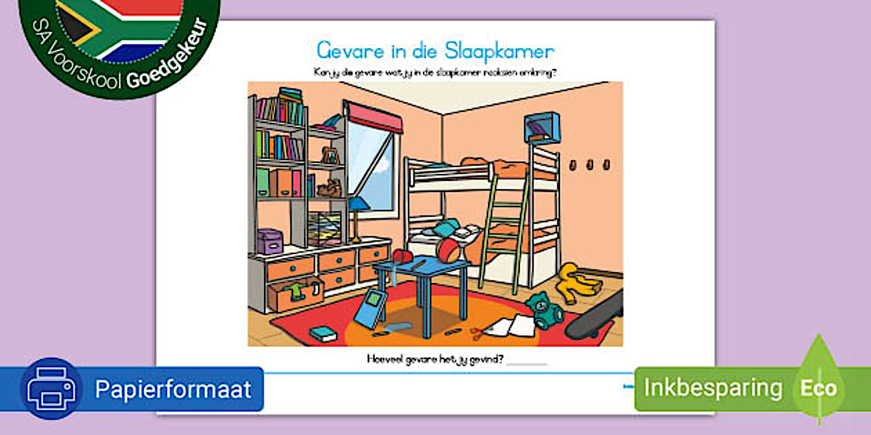 Gevare in die Slaapkamer Aktiwiteitbladsy (Teacher-Made)