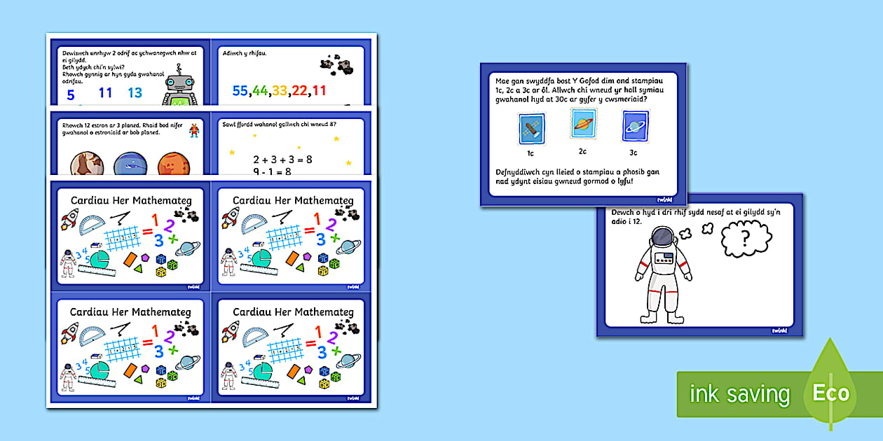 Cardiau Her Mathemateg Y Gofod (teacher made) - Twinkl