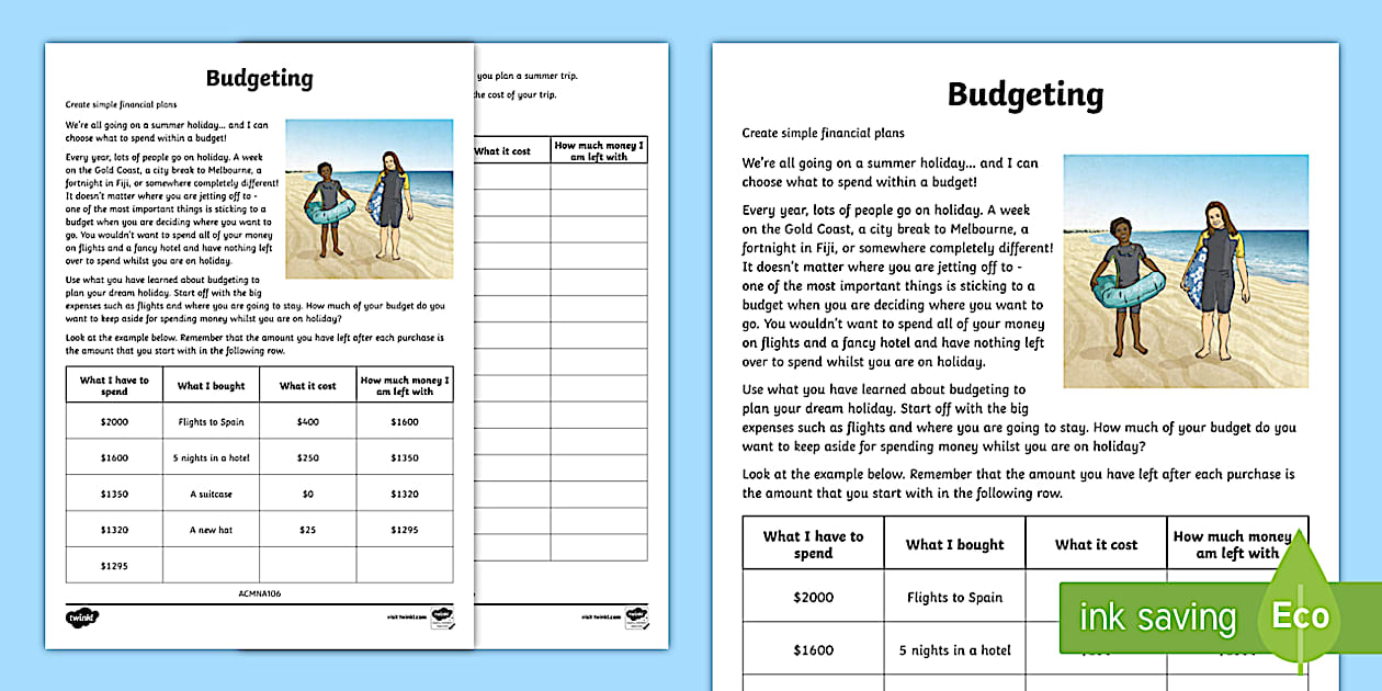 Summer Holiday: Budgeting Worksheet | Twinkl (teacher made)