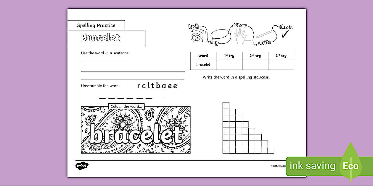 Bracelet Spelling Practice Worksheet (teacher made) - Twinkl
