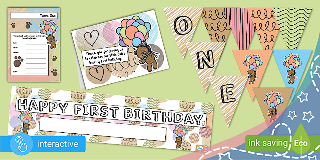 Teddy Bear-Themed First Birthday Pack - Twinkl