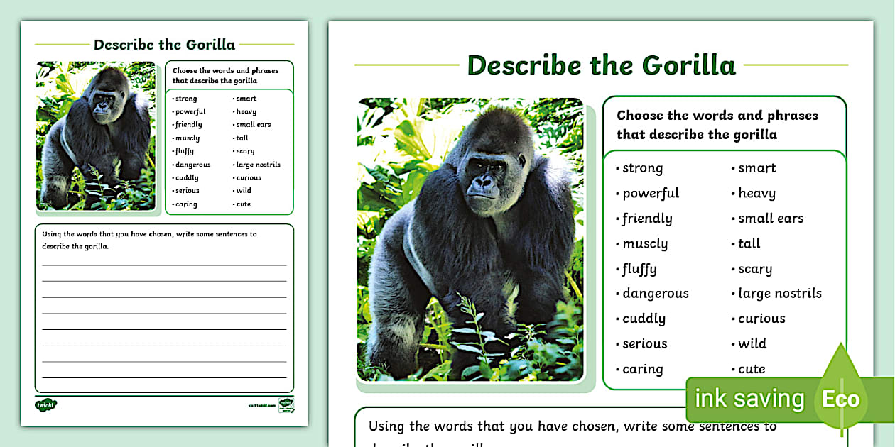 Describe the Gorilla Writing Activity, Gorilla - Twinkl