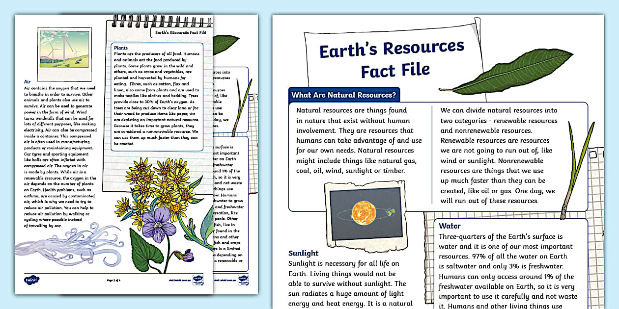 Earth's Resources Fact File ∣ Earth & Space Science ∣ Year 3