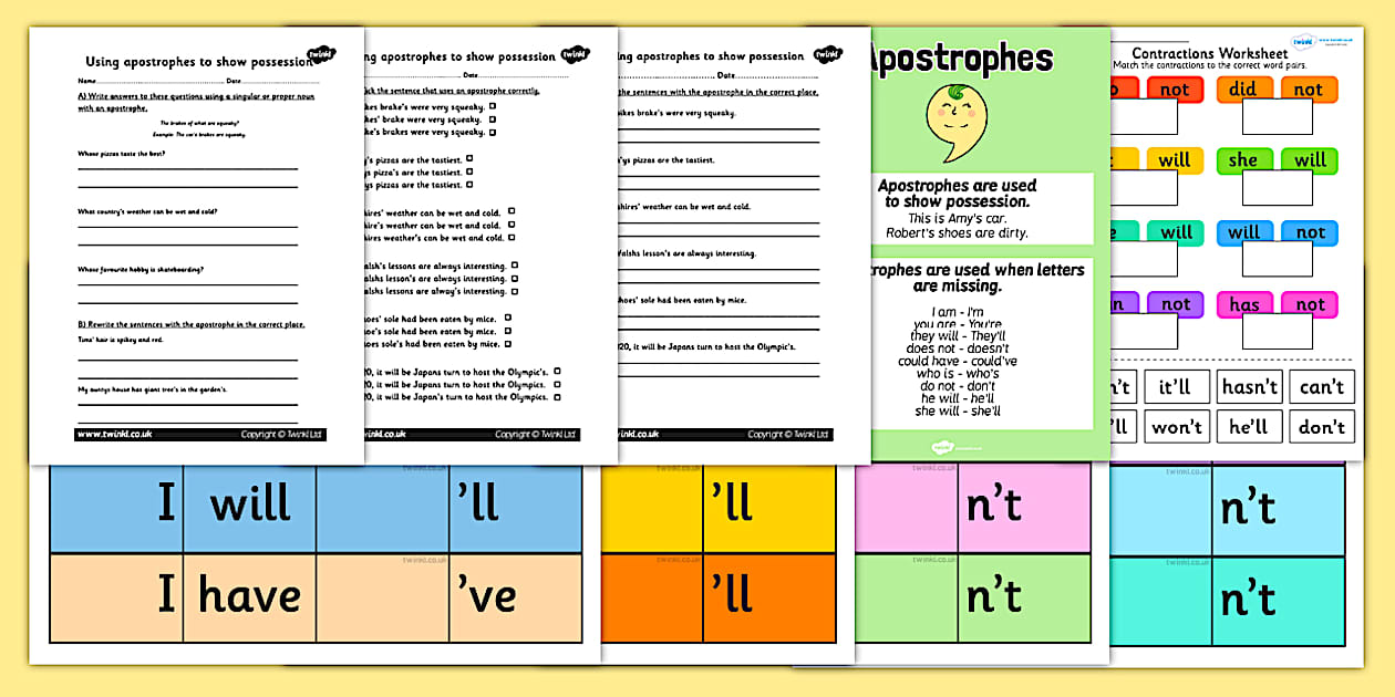 Apostrophes Resource Pack | Printable Worksheets - Twinkl