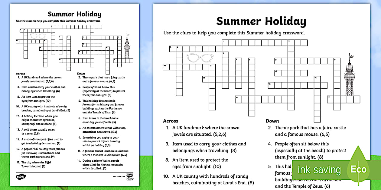 Summer Holidays Crossword (teacher made) - Twinkl
