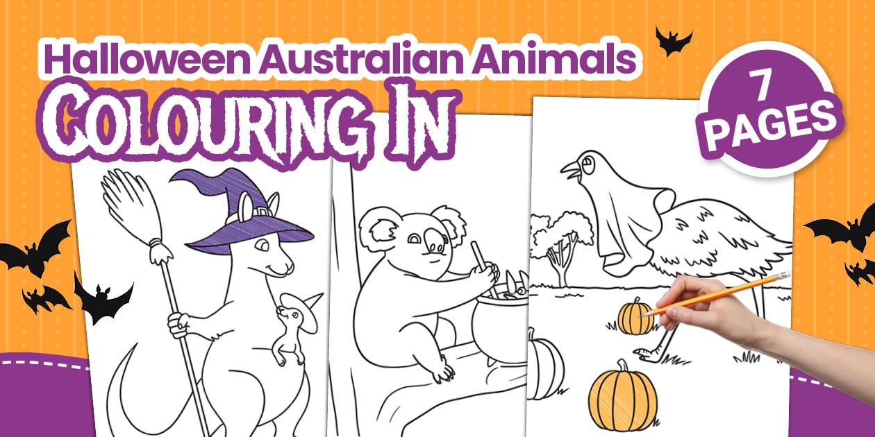 Halloween Aussie Animals Colouring Pages