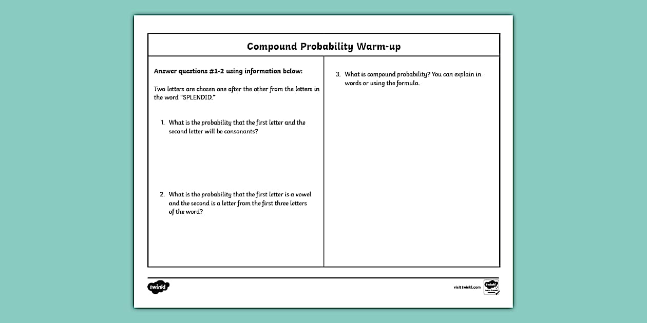 Seventh Grade Compound Probability Warm-up (teacher made)