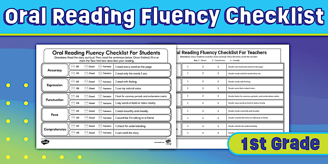 First Grade Oral Reading Fluency Checklist for Students
