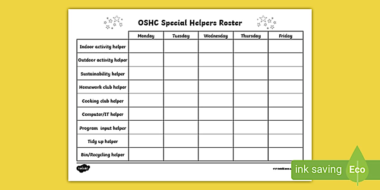OSHC Editable Special Helpers Roster (teacher made) - Twinkl