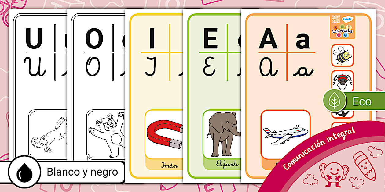 Póster: Las Vocales - Cursiva e Imprenta - Twinkl