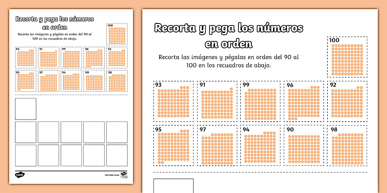 Ficha de actividad: Ordenar los números del 90 al 100