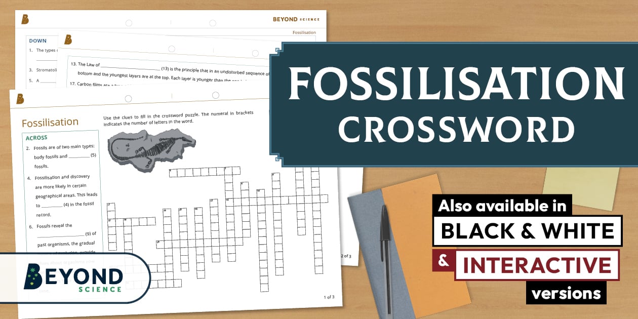 Fossilisation Crossword Puzzle for Year 10