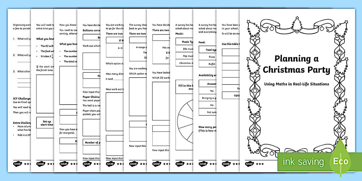 Problem Solving Planning a Christmas Party Activity Booklet